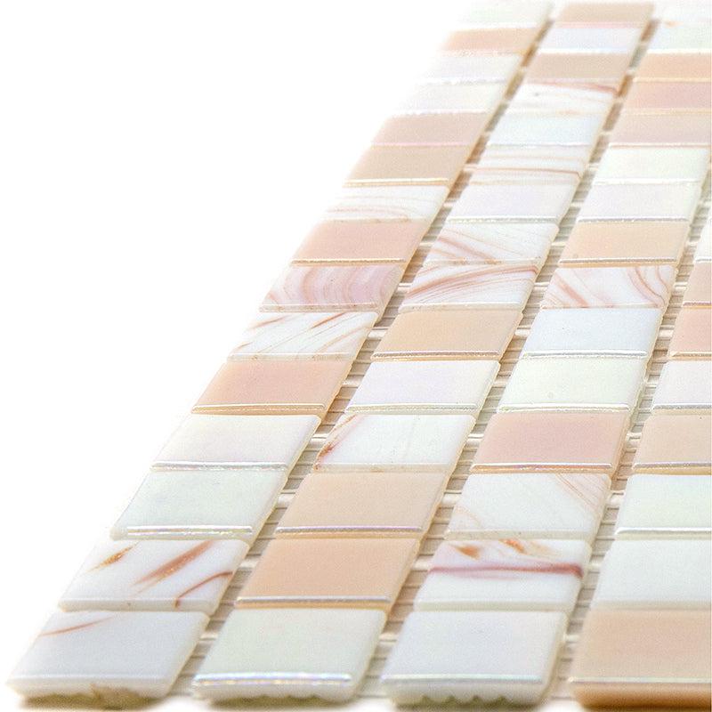 Soft Peach & White Mixed Squares Glass Tile | Pastel Backsplash, Wall Tiles
