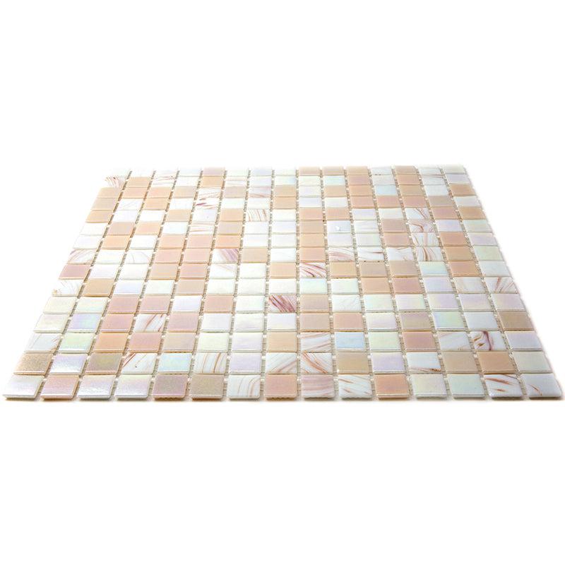 Soft Peach & White Mixed Squares Glass Tile | Pastel Backsplash, Wall Tiles