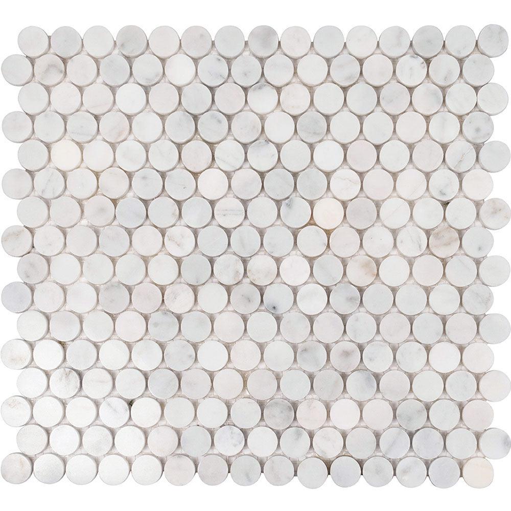 Bianco Carrara Penny Round Polished Marble Tile | Online Tile Store ...