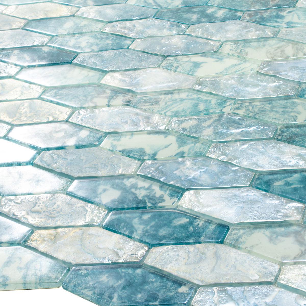 Coastal Dreams Elongated Hex Glass Mosaic Tile