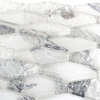 Frozen Dreams Elongated Hex Glass Mosaic Tile | Gray and White ...