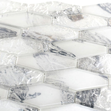 Frozen Dreams Elongated Hex Glass Mosaic Tile | Gray and White ...