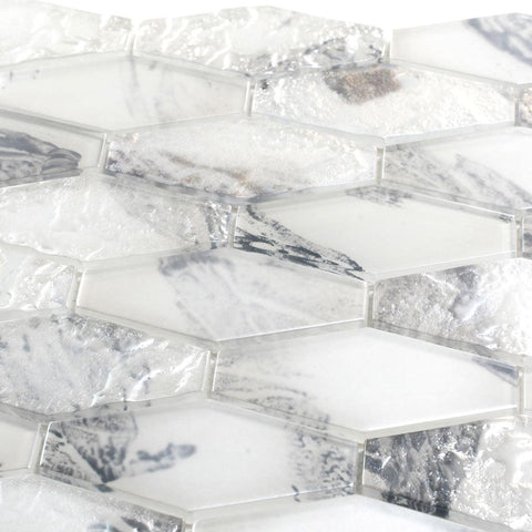 Frozen Dreams Elongated Hex Glass Mosaic Tile | Gray and White ...