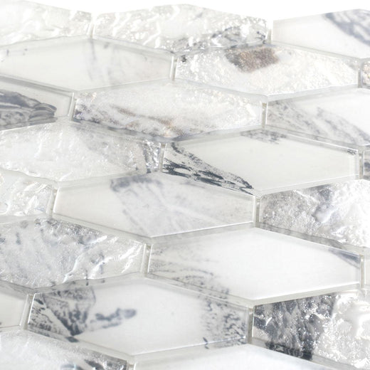 Frozen Dreams Elongated Hex Glass Mosaic Tile | Gray and White ...