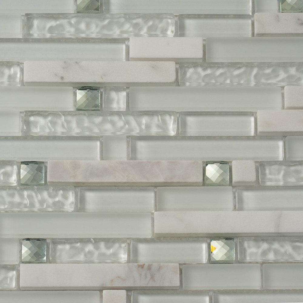 Ice Shale Rectangular White Glass And Stone Tile | Tile Club