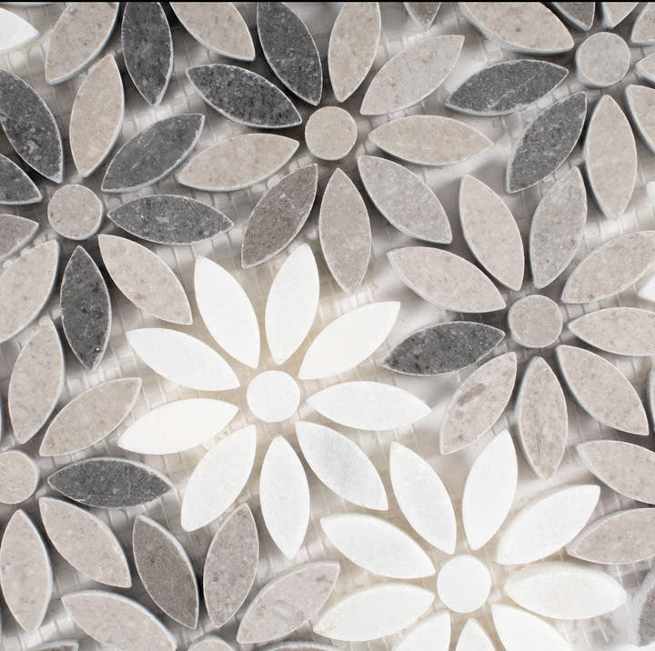 Meadow Wooden Flower Marble Mosaic Tile | Flower Wall and Floor Design