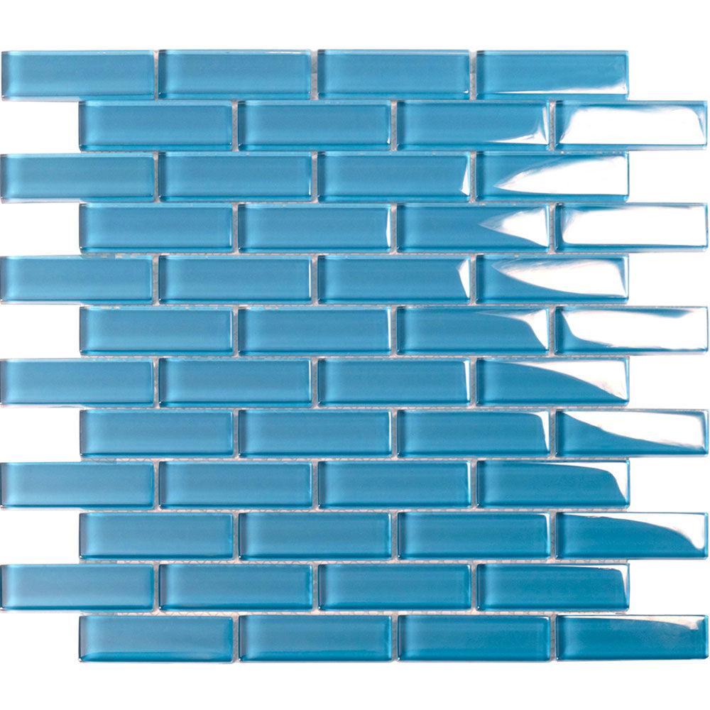 Sky Blue Glass Brick Tile Sample Swatch | Free Shipping on Tile Samples