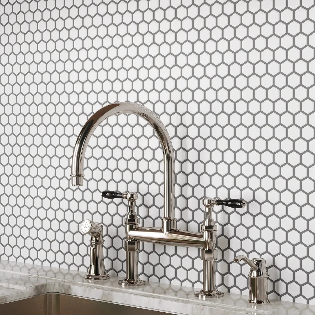 1'' White Matte Hexagon Porcelain Mosaic for Walls, Floors, and ...
