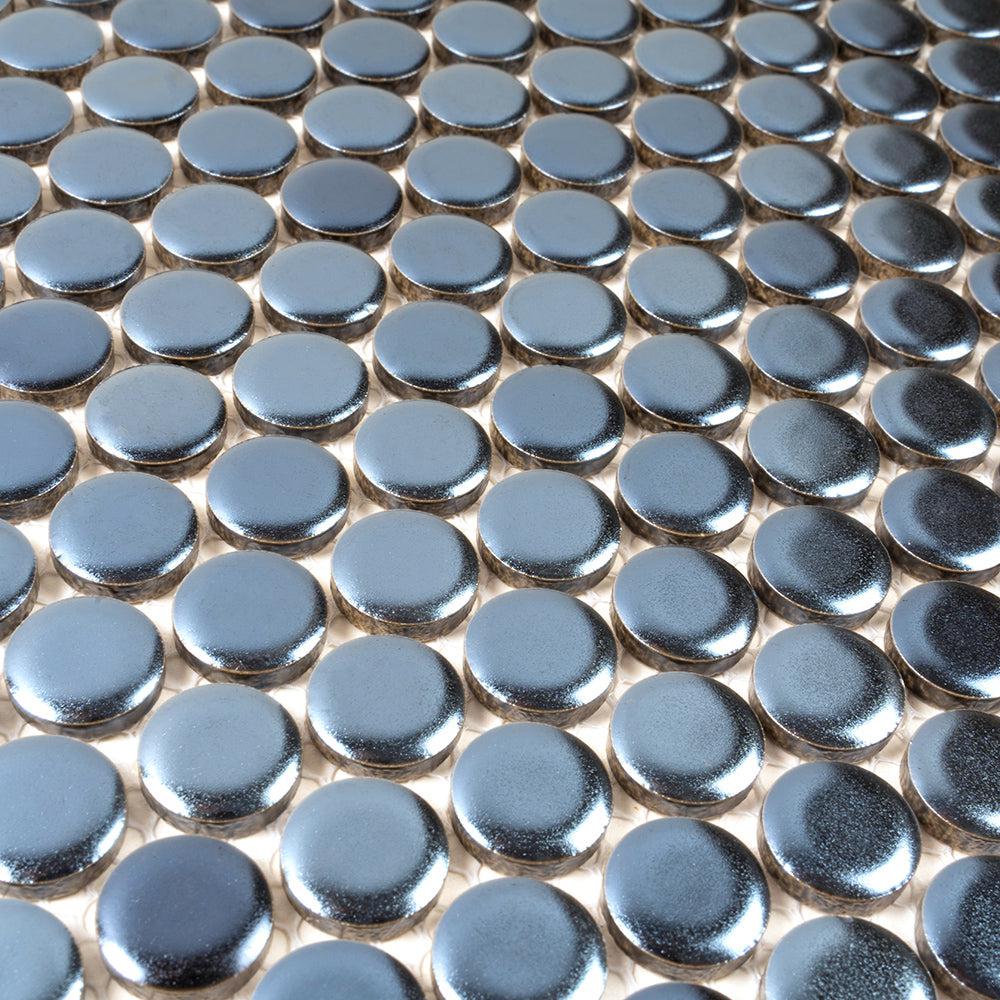Metallic Blue Buttons Porcelain Penny Round Tile | Mosaic Floor, Wall ...