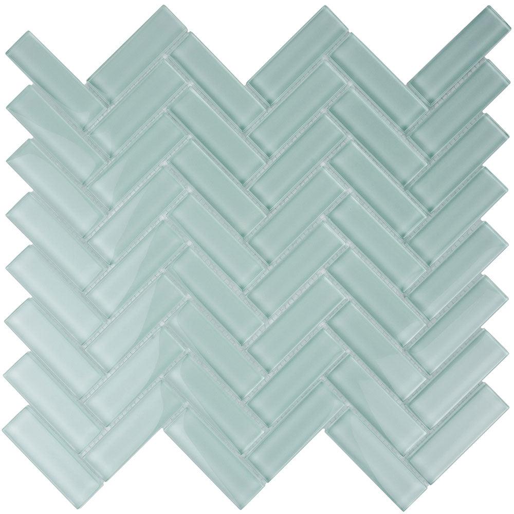 Pale Aqua Herringbone Glass Tile | Colorful Backsplash, Shower, Pool