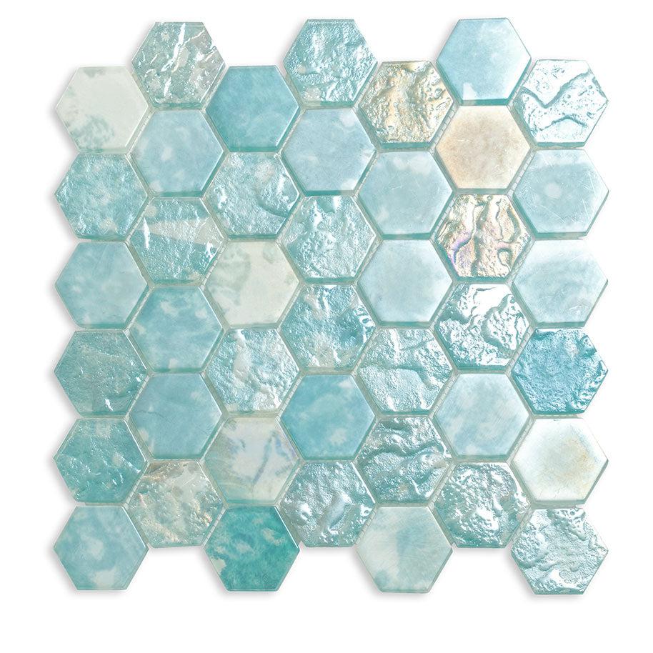 Coastal Dreams Hexagon Glass Mosaic Tile | Beachy Green Backsplash and ...