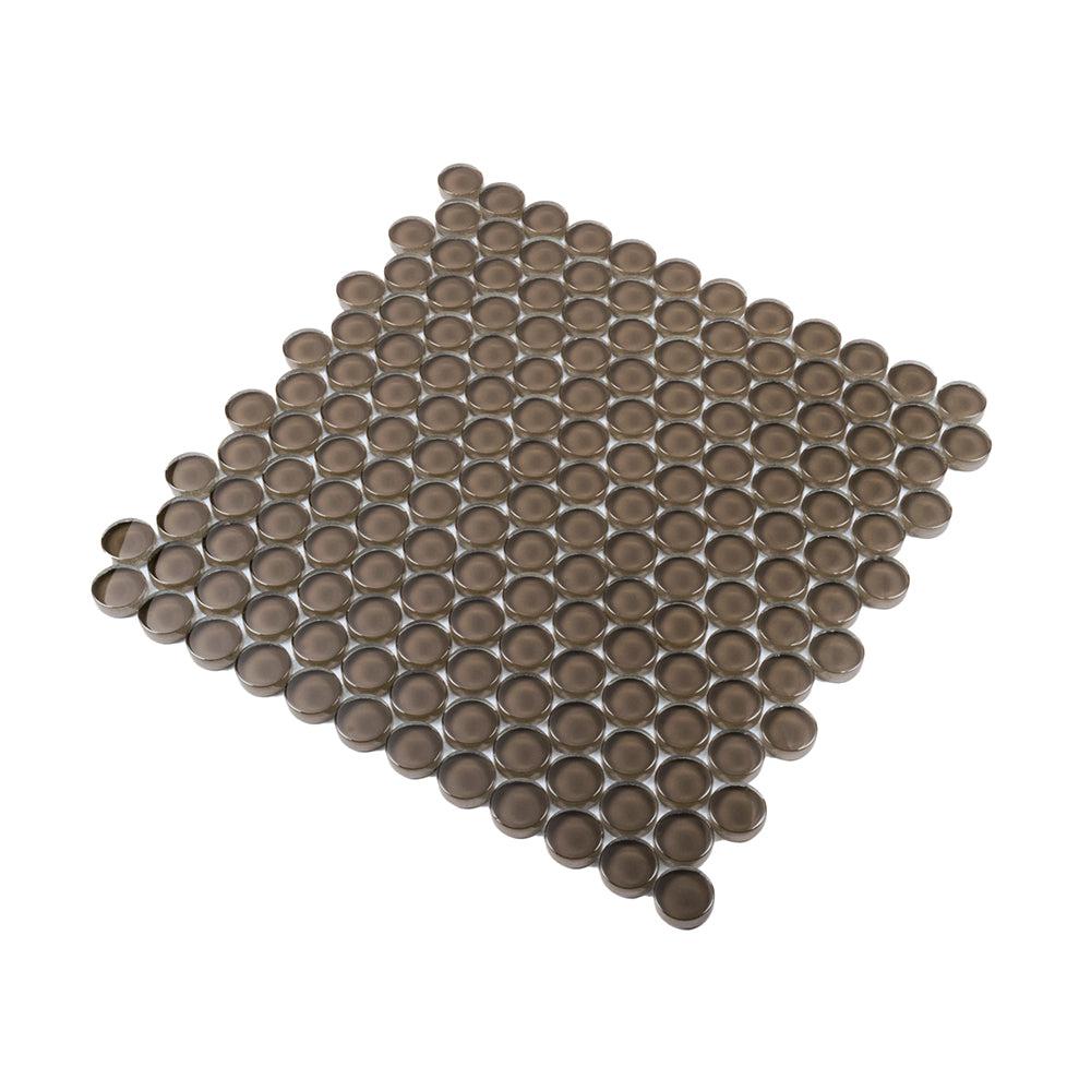 Dark Gray Penny Round Glass Tile | Neutral Mosaic Kitchen Backsplash
