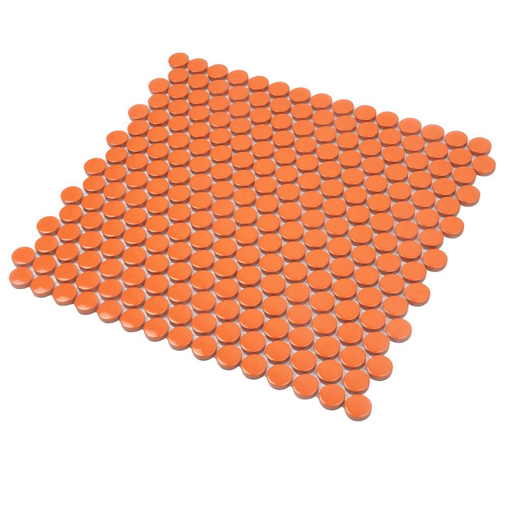 Orange Buttons Porcelain Penny Round Tile | Colorful Backsplash, Shower ...