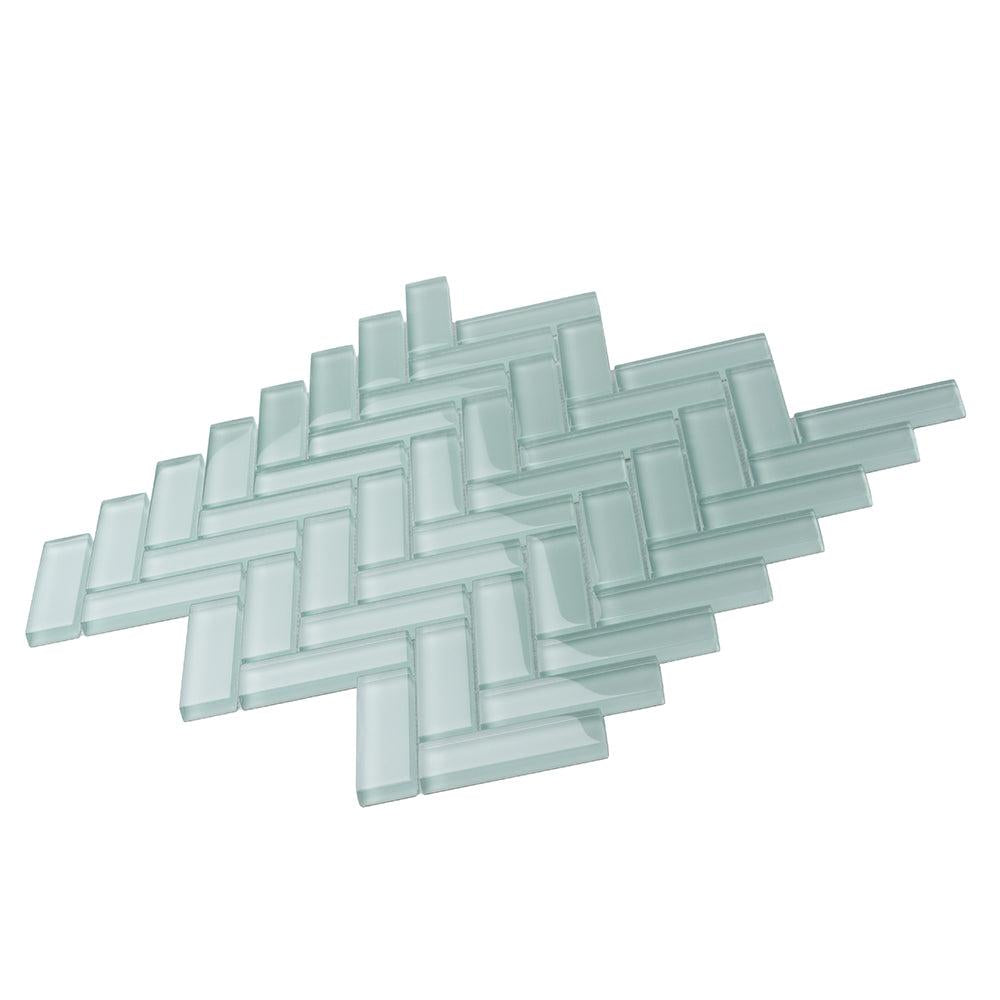Pale Aqua Herringbone Glass Tile | Colorful Backsplash, Shower, Pool