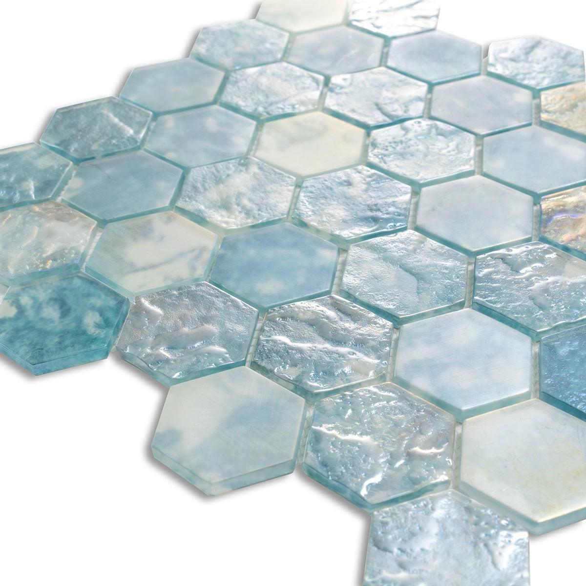 Coastal Dreams Hexagon Glass Mosaic Tile | Beachy Green Backsplash and ...
