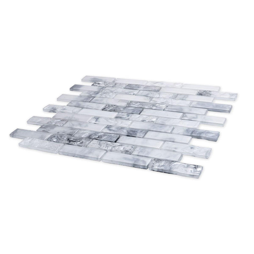 Frozen Dreams Brick Glass Mosaic Tile | Gray and White Backsplash ...