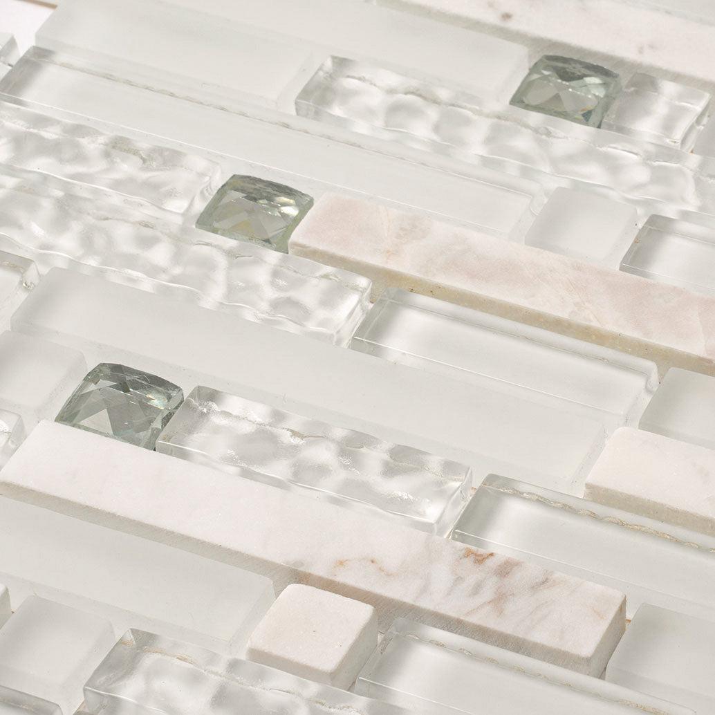 Ice Shale Rectangular White Glass And Stone Tile | Tile Club