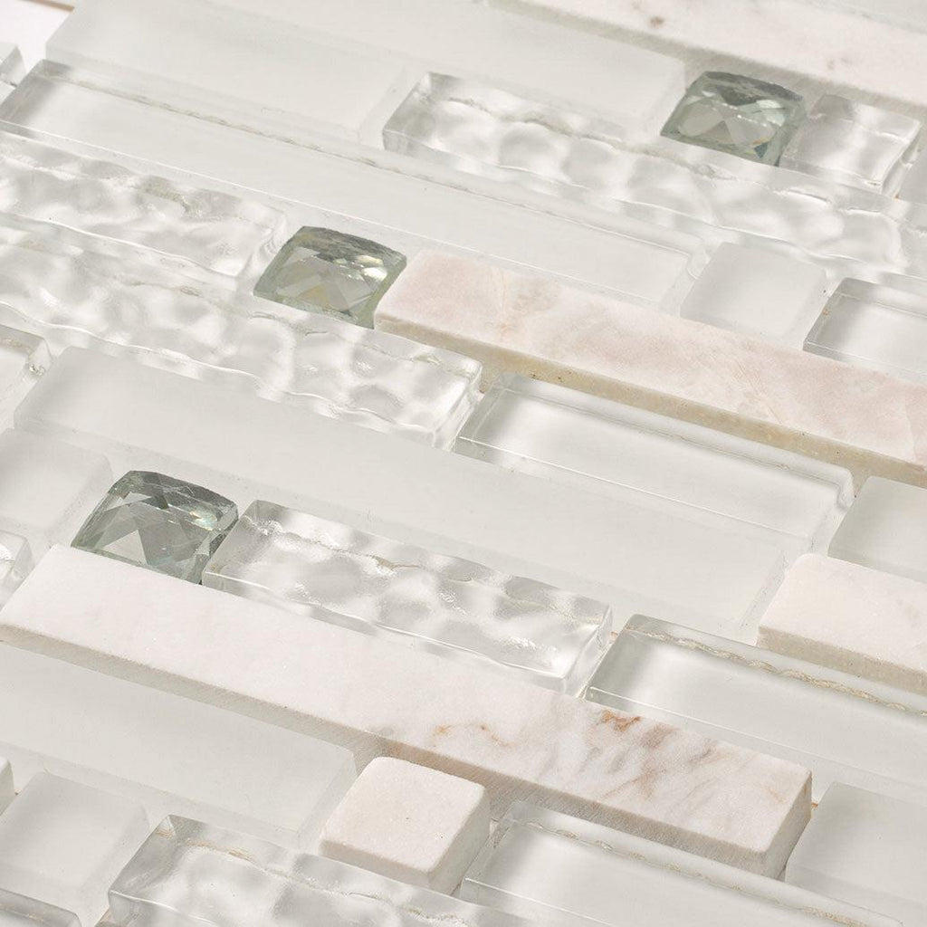 Ice Shale Rectangular White Glass And Stone Tile | Tile Club