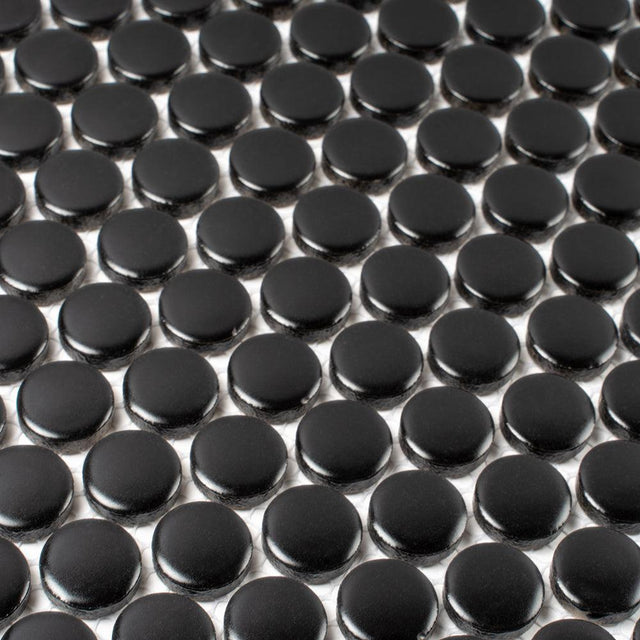 Matte Black Buttons Porcelain Penny Round Tile | Shower Walls, Floors ...