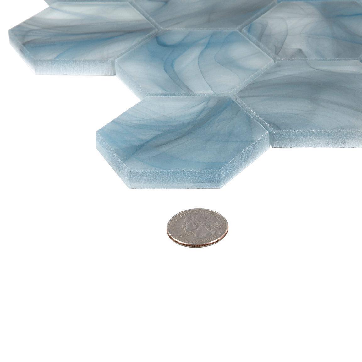 Sea Glass Hexagon Blue Mosaic Tile | Swirled Artisan Glass