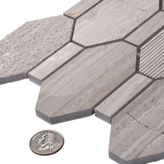 Textured Elongated Wooden Beige Hexagon Marble Mosaic Tile