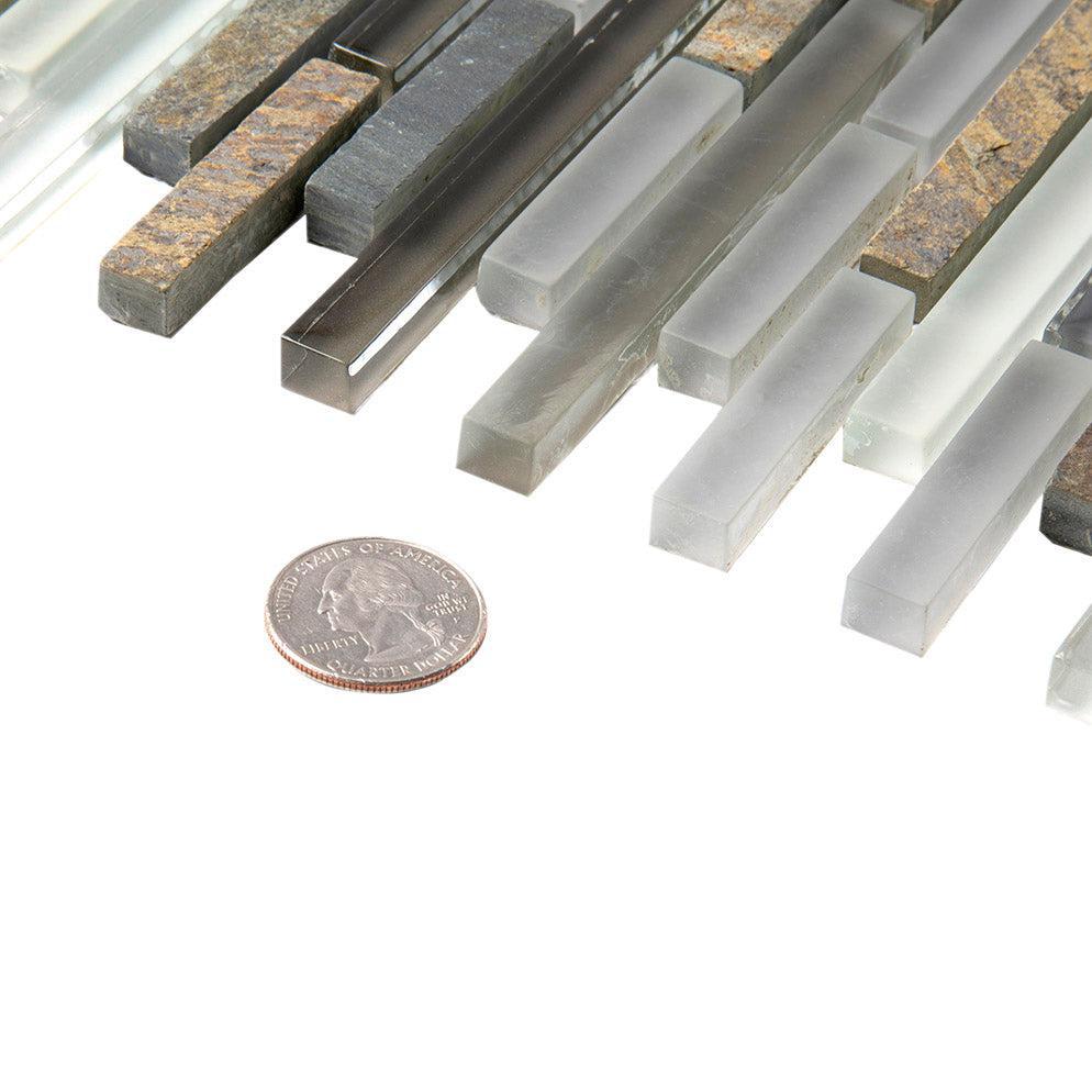 Waterfall White Slate Linear Glass And Slate Mosaic Tile