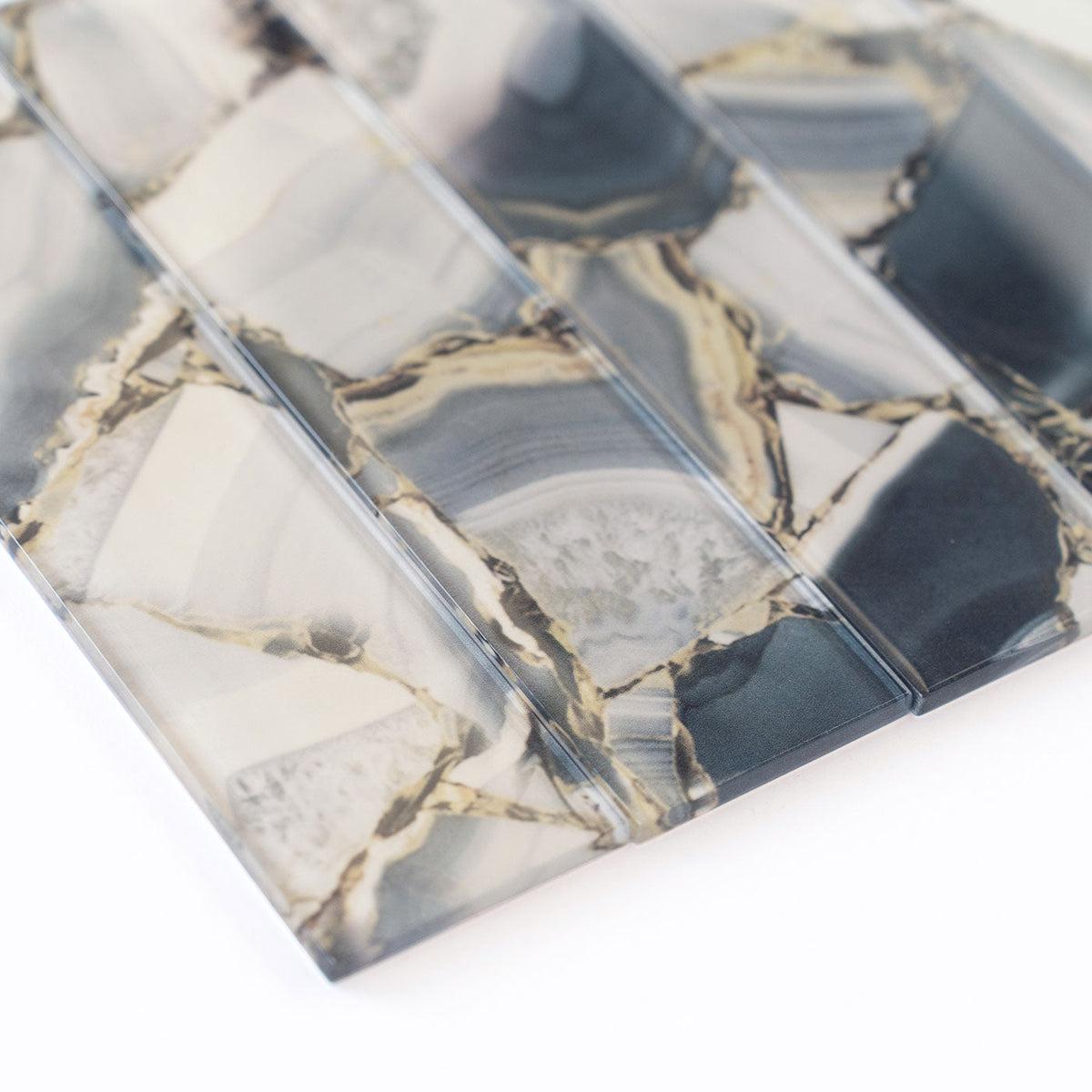 3" x 12" Smoky Quartz Geode Glass Tile | Tile Club
