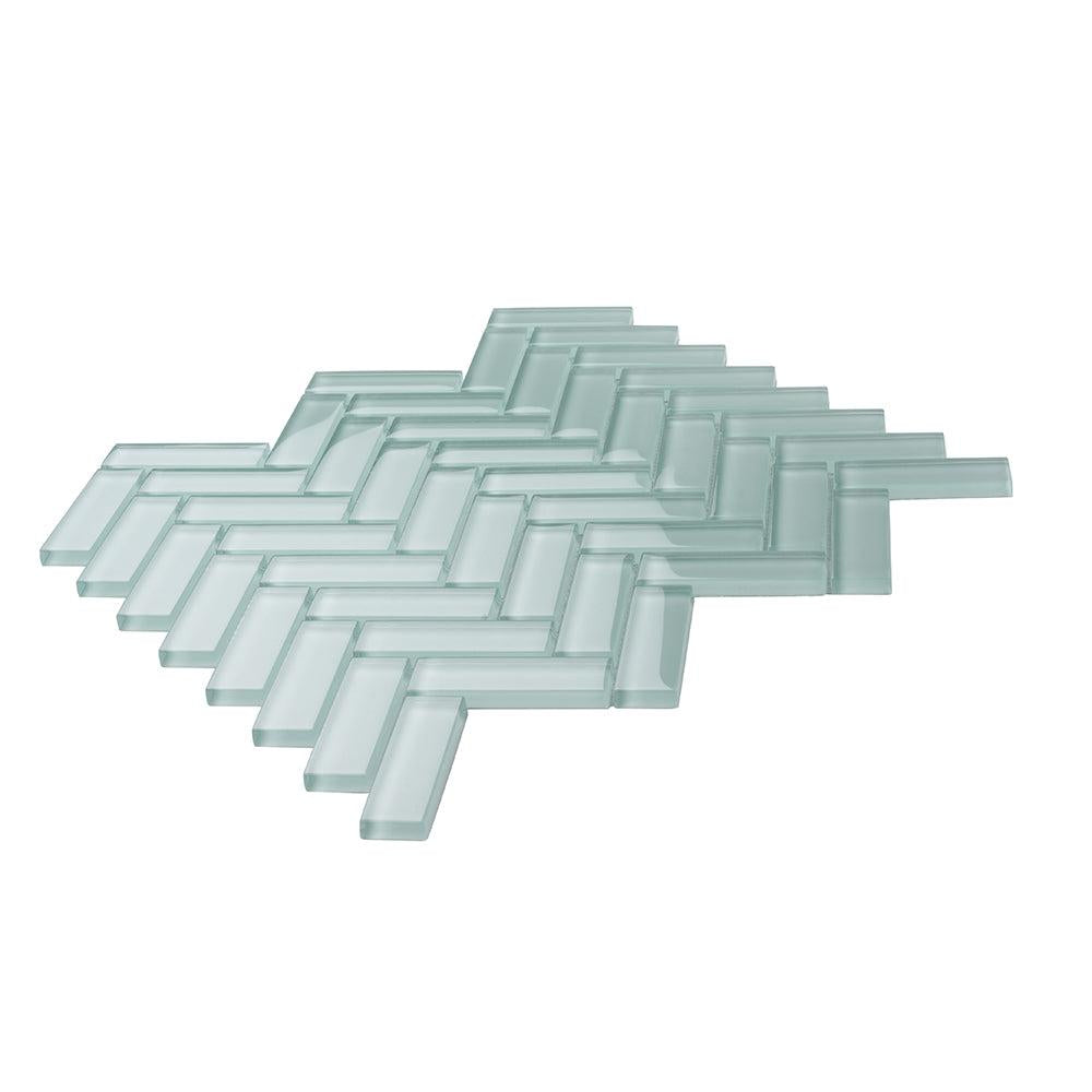 Pale Aqua Herringbone Glass Tile | Colorful Backsplash, Shower, Pool