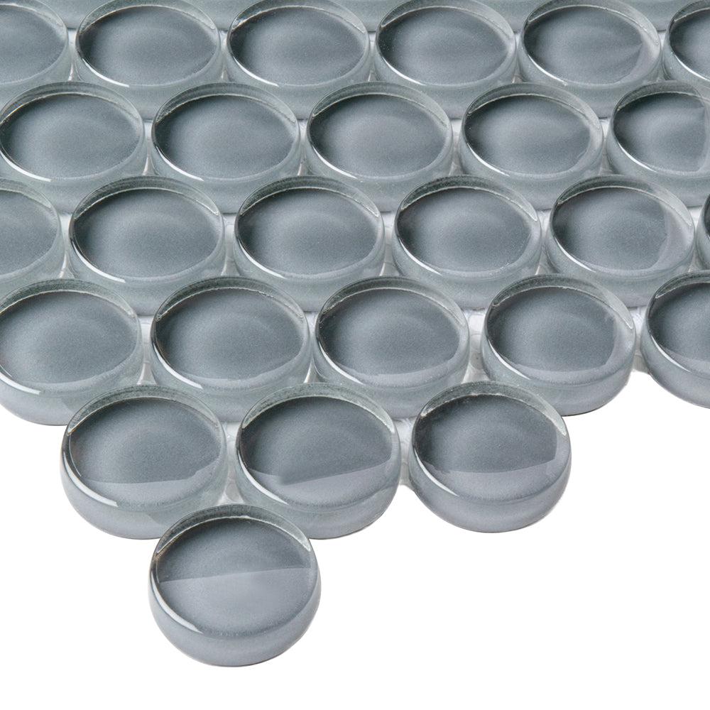 Cool Gray Penny Round Glass Tile | Neutral Mosaic Kitchen Backsplash