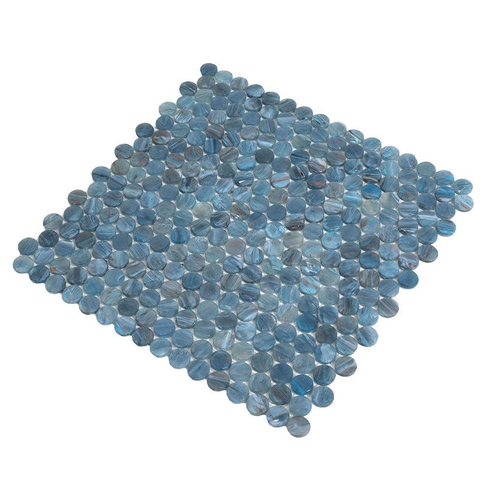 Denim Glass Round Penny Mosaic Tile