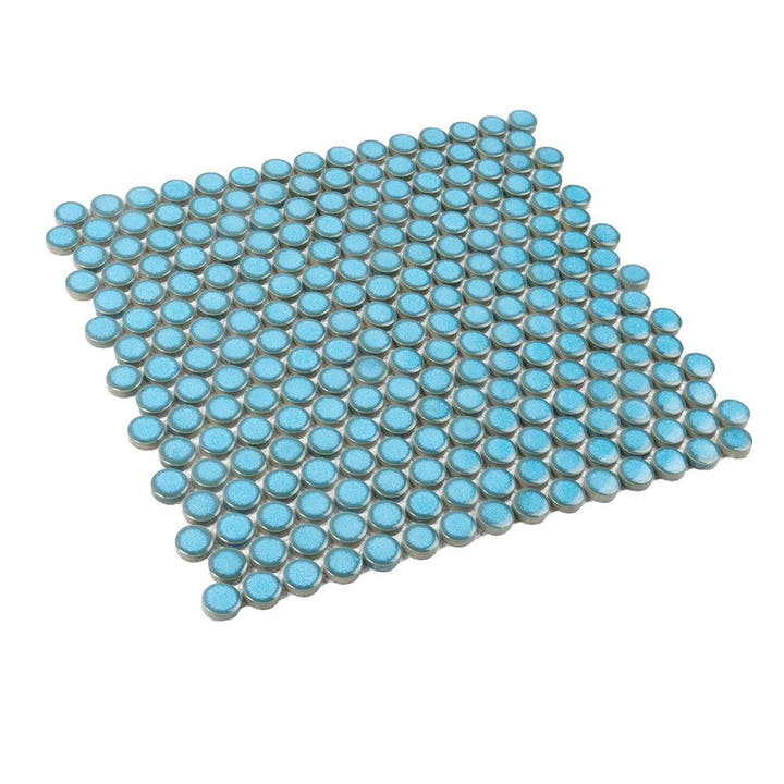 Turquoise Blue Buttons Porcelain Penny Round Tile | Colorful Kitchen ...