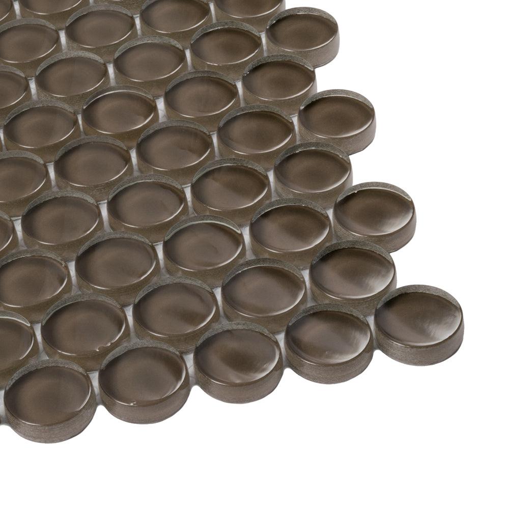 Dark Gray Penny Round Glass Tile | Neutral Mosaic Kitchen Backsplash