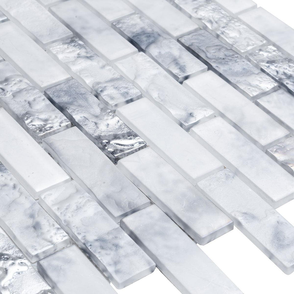 Frozen Dreams Brick Glass Mosaic Tile | Gray and White Backsplash ...