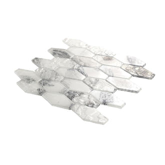 Frozen Dreams Elongated Hex Glass Mosaic Tile | Gray and White Backsplash