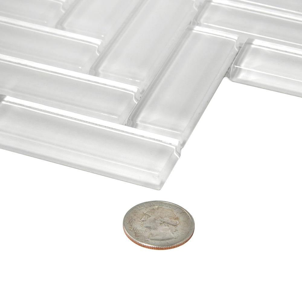 Ice White Herringbone Glass Tile | Shower Floor, Backsplash