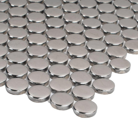 Metallic Silver Buttons Porcelain Penny Round Tile | Mosaic Floor, Wall ...