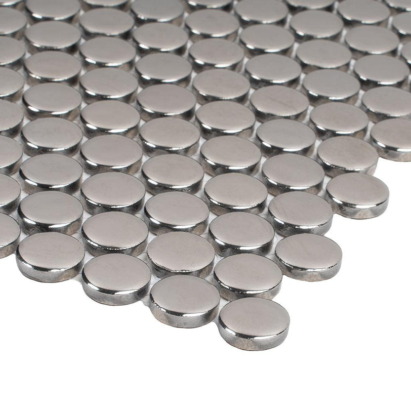 Metallic Silver Buttons Porcelain Penny Round Tile Sample Swatch | Free ...