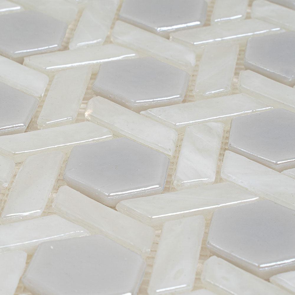 Pearl White Weaved Hexagon Glass Mosaic Tile | Tile Club