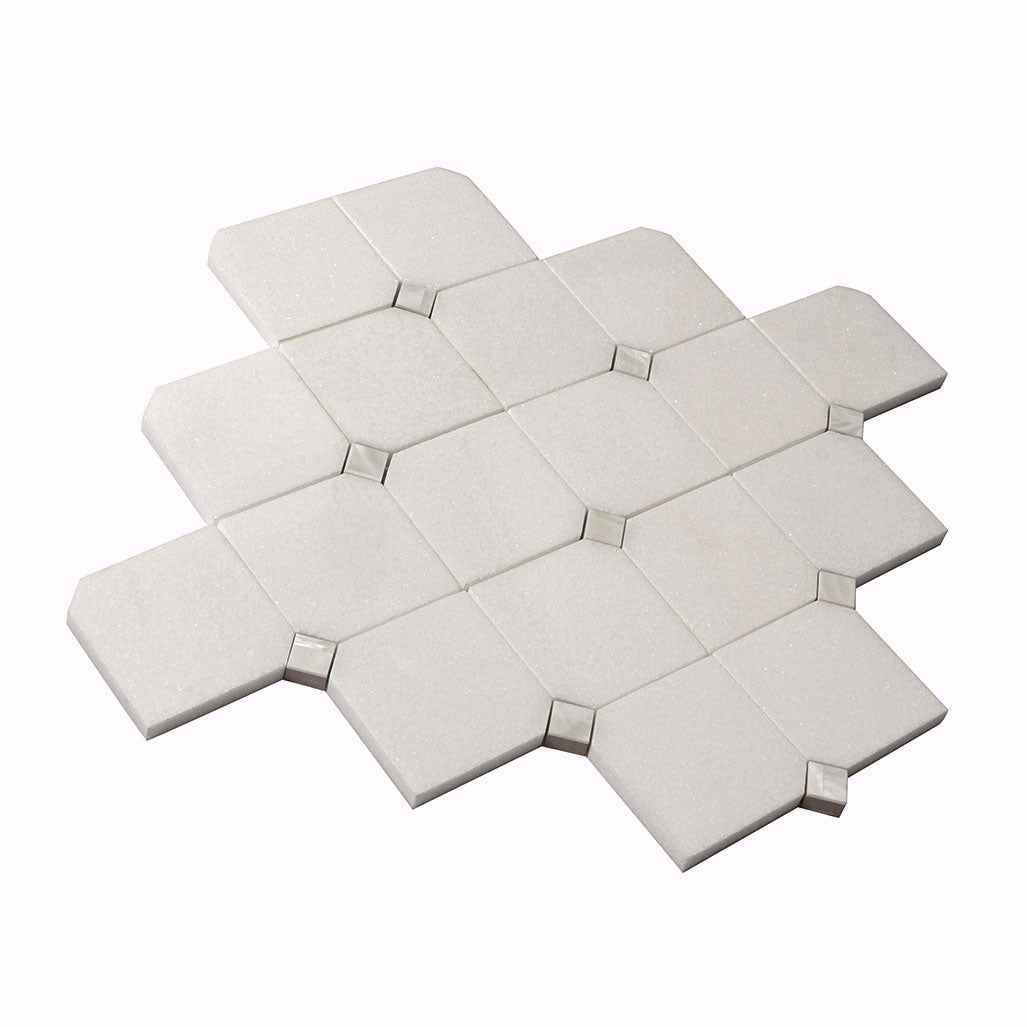 Square Rhombus Pearl White Thassos Shell Tile | Tile Club