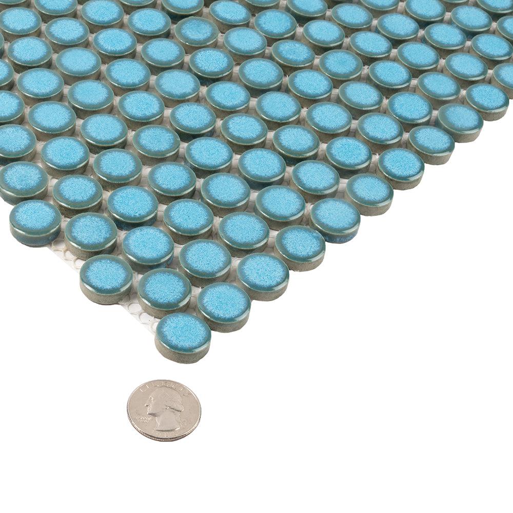 Turquoise Blue Buttons Porcelain Penny Round Tile | Colorful Kitchen ...