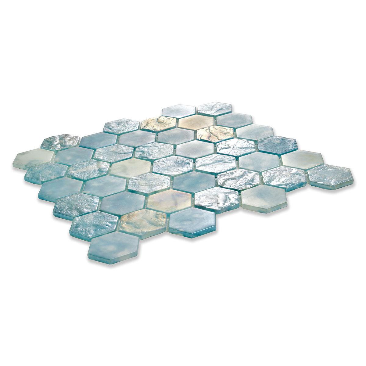 Coastal Dreams Hexagon Glass Mosaic Tile | Beachy Green Backsplash and ...