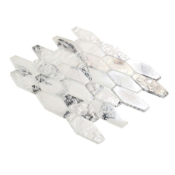 Frozen Dreams Elongated Hex Glass Mosaic Tile | Gray and White Backsplash