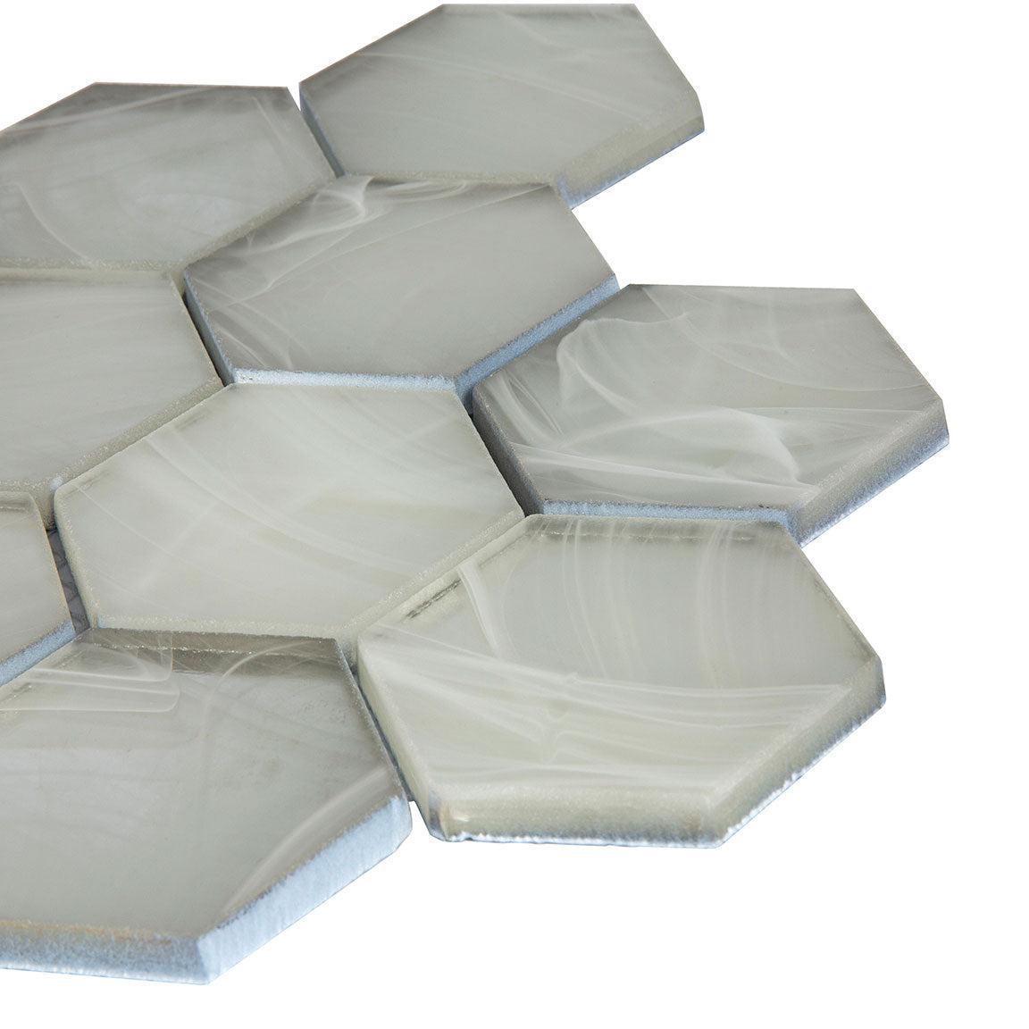 Sea Glass Hexagon Platinum White Mosaic Tile | Tile Club