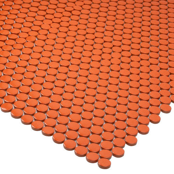Orange Buttons Porcelain Penny Round Tile | Colorful Backsplash, Shower ...