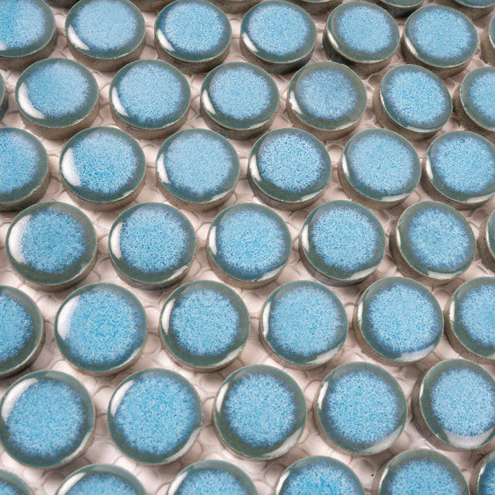 Turquoise Blue Buttons Porcelain Penny Round Tile | Colorful Kitchen ...