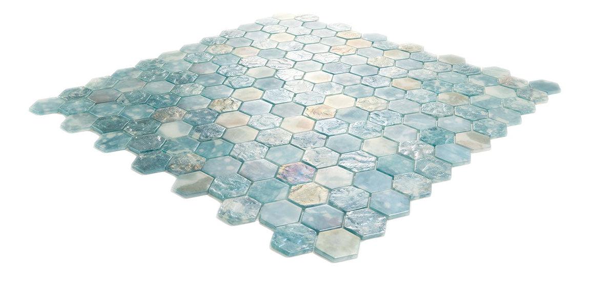 Coastal Dreams Hexagon Glass Mosaic Tile | Beachy Green Backsplash and ...