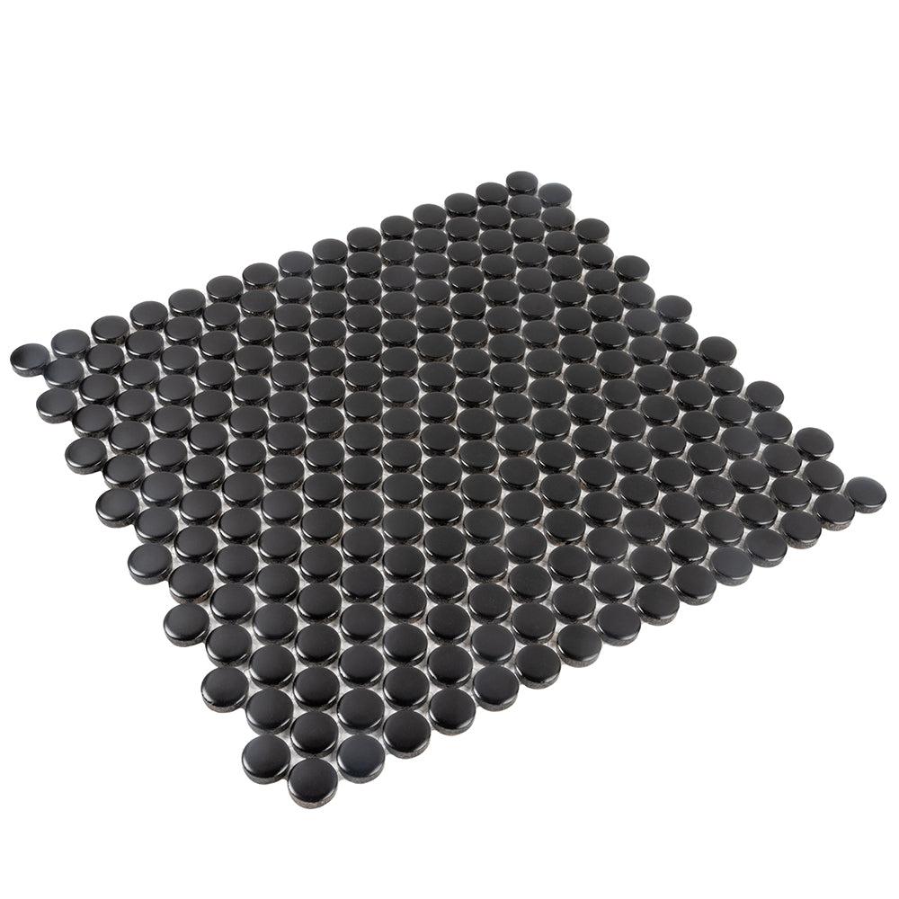 Matte Black Buttons Porcelain Penny Round Tile | Shower Walls, Floors, Pool