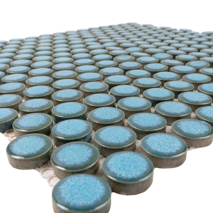 Turquoise Blue Buttons Porcelain Penny Round Tile | Colorful Kitchen ...