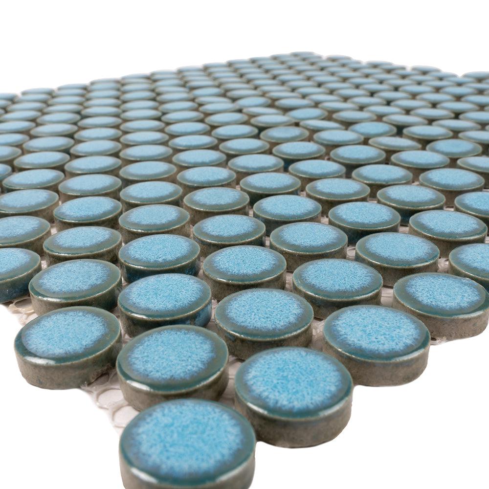 Turquoise Blue Buttons Porcelain Penny Round Tile | Colorful Kitchen ...
