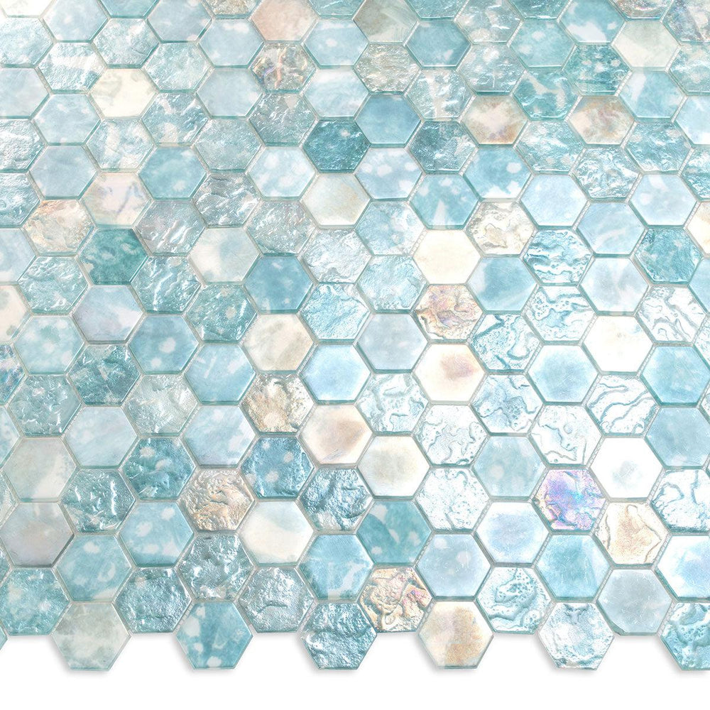 Coastal Dreams Hexagon Glass Mosaic Tile | Beachy Green Backsplash and ...